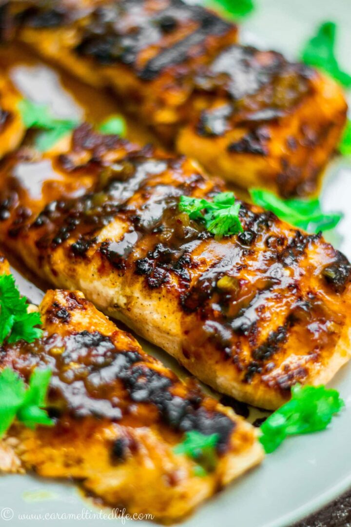 Grilled salmon served with a delicious tamarind and honey glaze